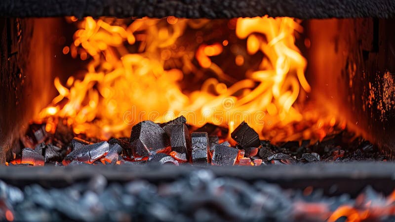 A Closeup of the Forges Firebox with Intense Flames Highlighting the ...