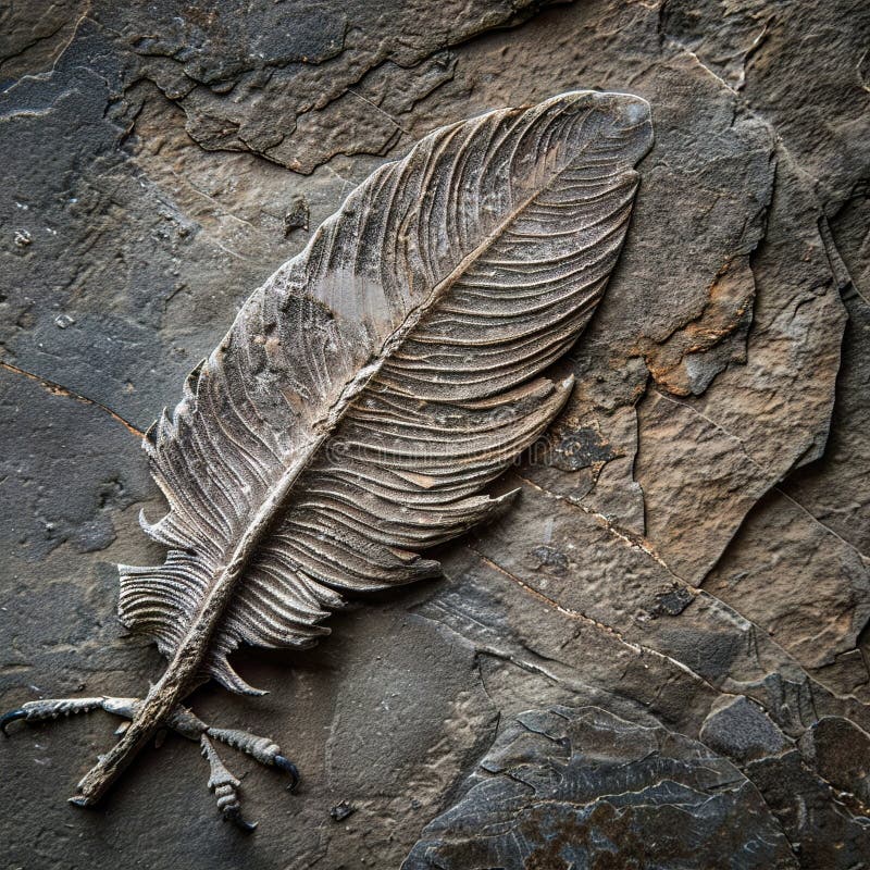 Closeup of a Fossilized Dinosaur Feather Emphasizing the Link between ...