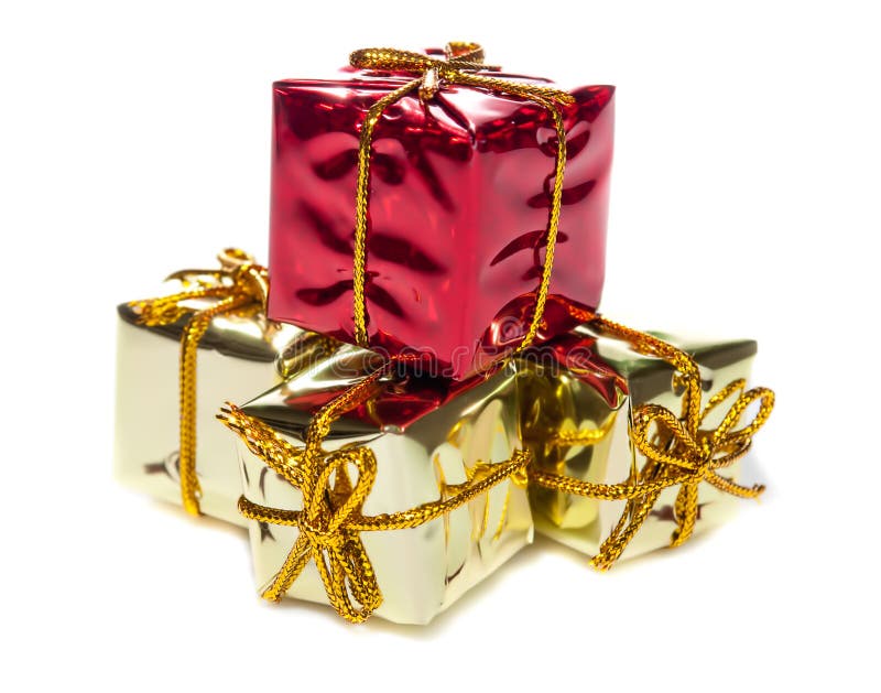 Closeup of Four Small Red and Yellow Gift Boxes Stock Image - Image of ...