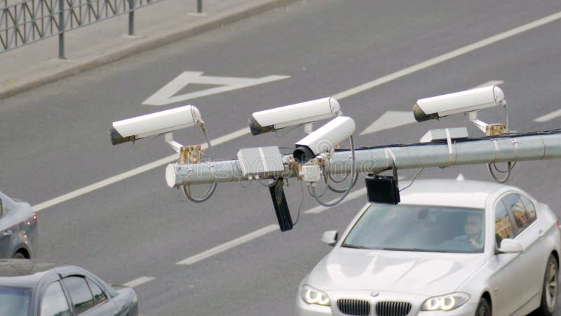 Closeup of Four Traffic Security Camera Surveillance CCTV on the Road ...