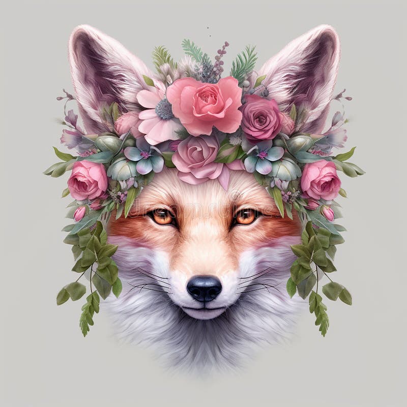 Closeup of a Fox Surrounded by Floral. Stock Image - Image of animal ...