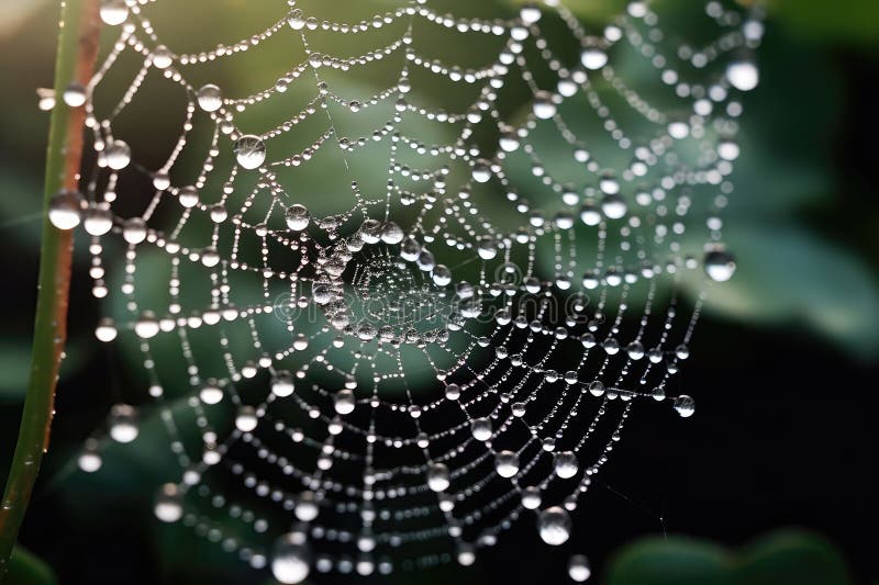 Closeup of Fragile Spiders Web, Glistenipng with Dew. Generative AI ...