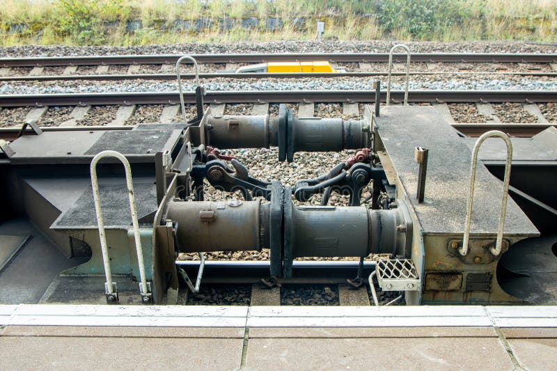 A Closeup of a Freight Train S Buffers Tight Together As the Train Has ...
