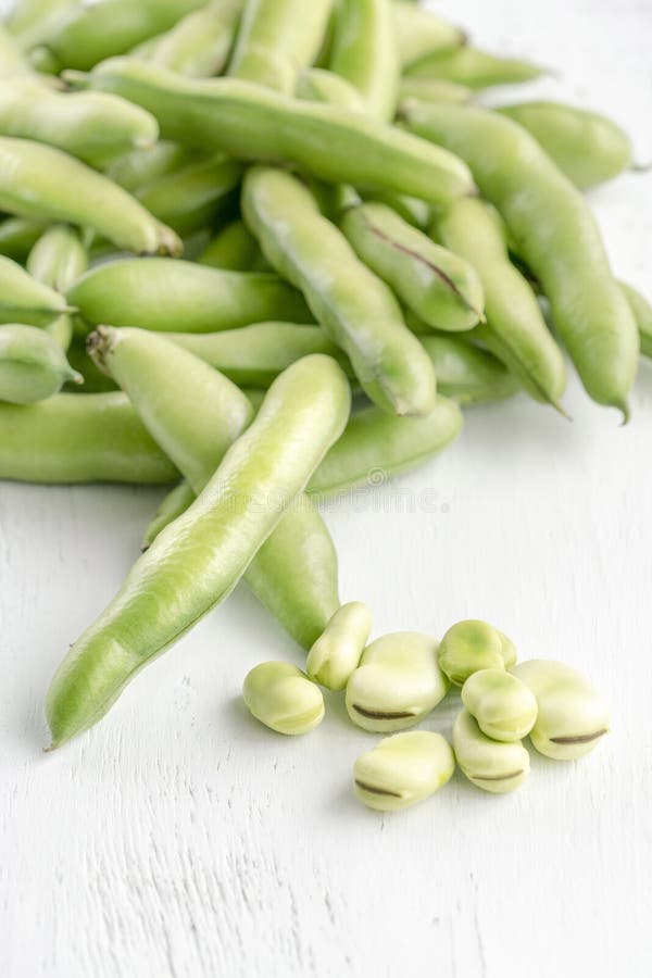 Closeup Fresh Broad Bean Seeds on a Wooden Table Stock Image - Image of ...