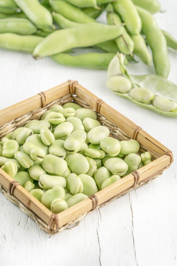 Closeup Fresh Broad Bean Seeds on a Wooden Table Stock Image - Image of ...