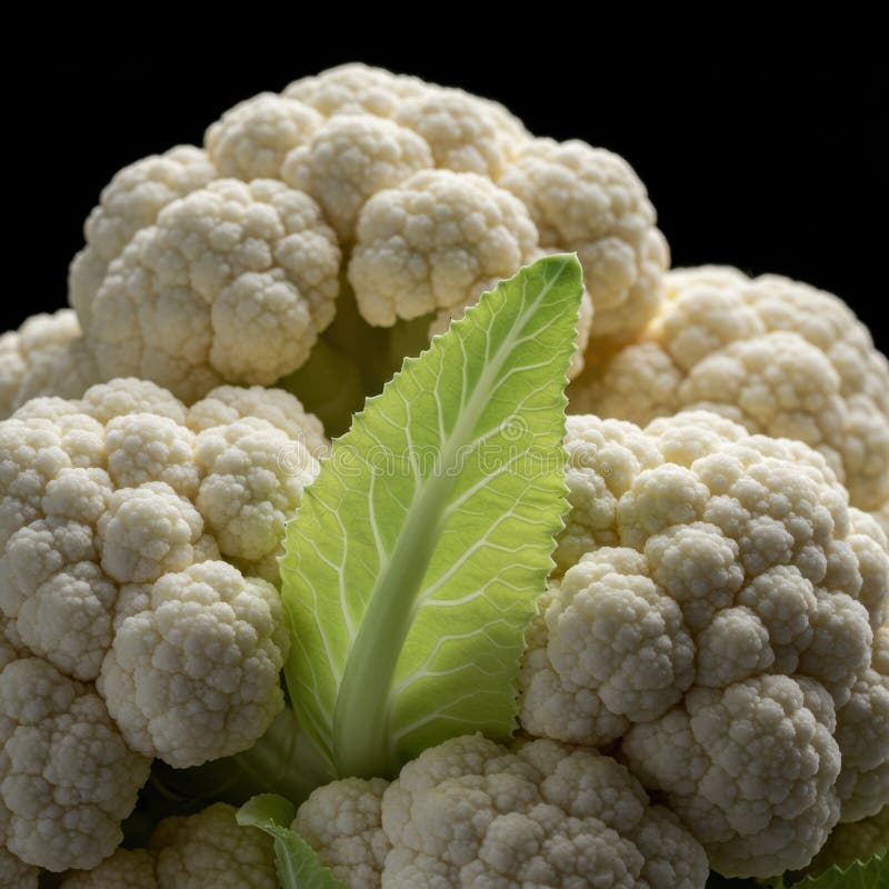 Closeup of Fresh Cauliflower with Green Leaf Stock Image - Image of ...