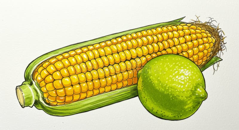 Closeup of Fresh Corn and Lime Stock Illustration - Illustration of ...