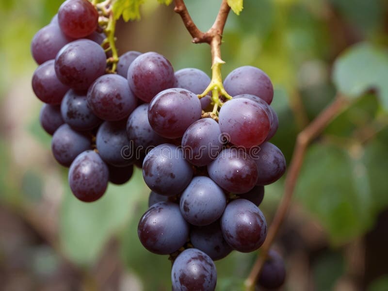 Closeup of Fresh and Ripe Purple Grape Clusters on Vine. Stock Image ...
