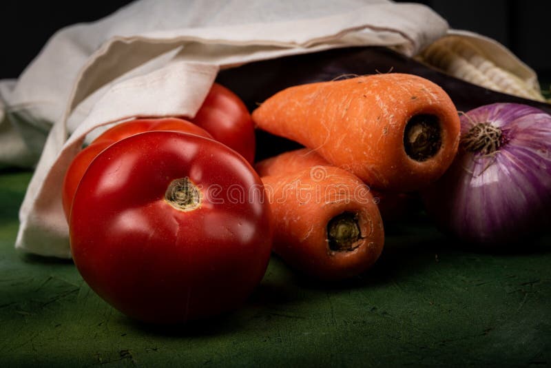 Closeup of Fresh Vegetables in an Eco Bag on the Table - Environmental ...