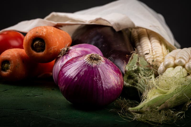Closeup of Fresh Vegetables in an Eco Bag on the Table - Environmental ...