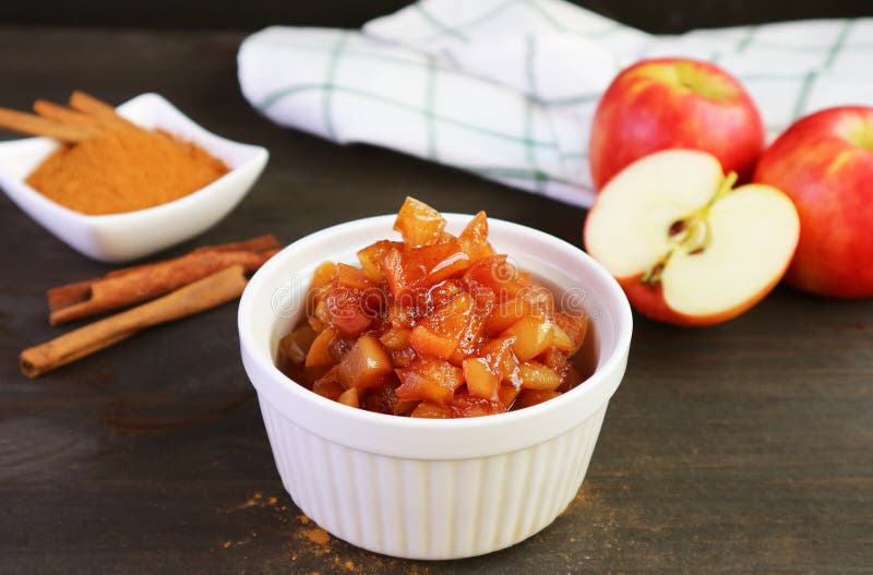 Homemade Caramelized Apple Cinnamon Compote Being Stored in Glass Jar ...