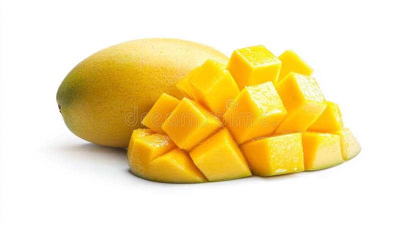 Closeup of Freshly Cut Mango Half on White Background Juicy Stock ...