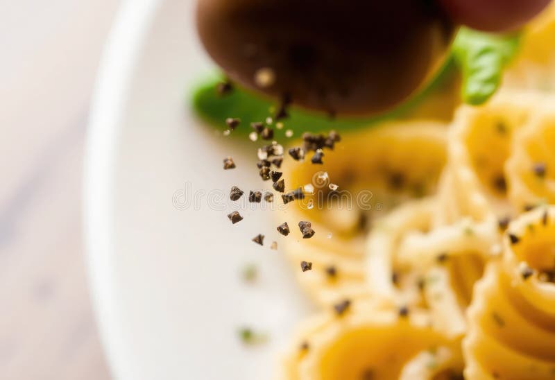 A Closeup of Freshly Ground Black Pepper Sprinkled Over a Plate of ...