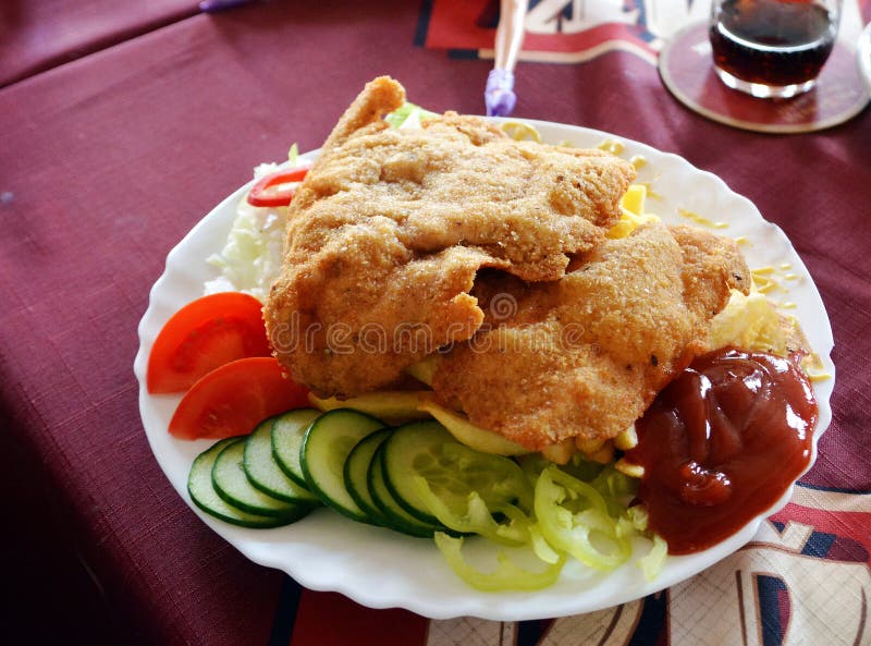 Closeup Fried Chicken and French Fries on a Plate Stock Image - Image ...