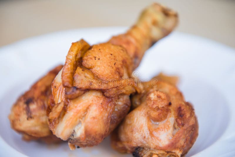 Closeup Fried Chicken on a White Plate Stock Image - Image of crisp ...