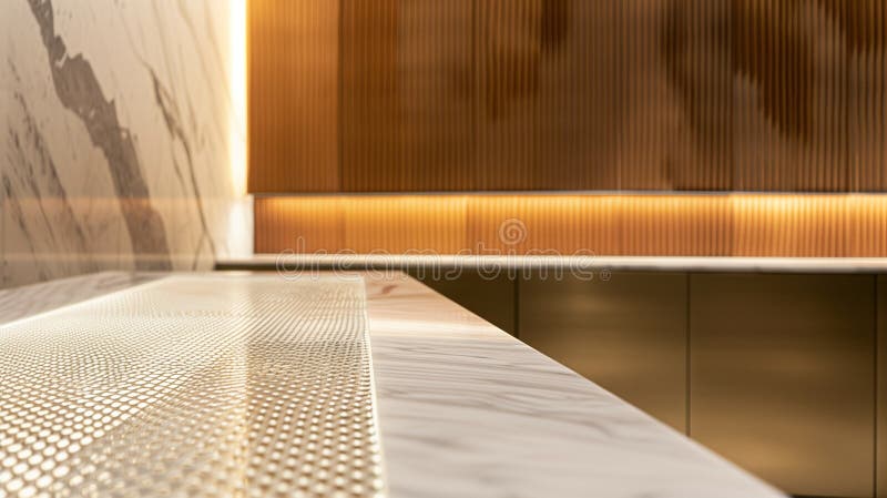 Closeup of the Front Counter, White Marble and Light Brown Leather ...