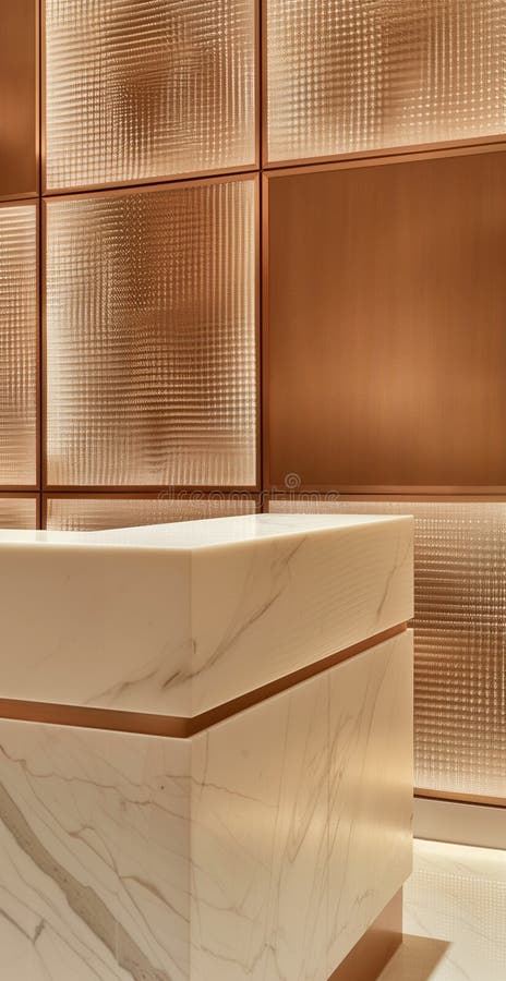 Closeup of the Front Counter, White Marble and Light Brown Leather ...