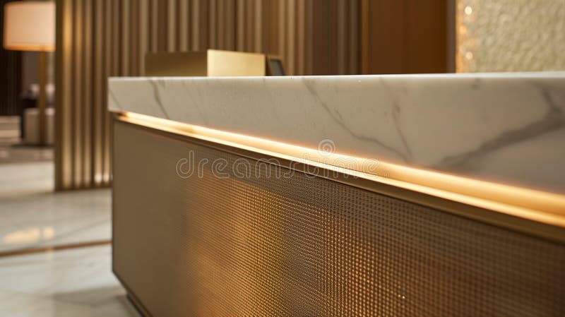 Closeup of the Front Counter, White Marble and Light Brown Leather ...