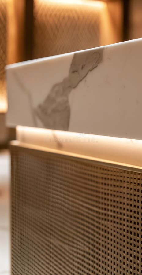 Closeup of the Front Counter, White Marble and Light Brown Leather ...
