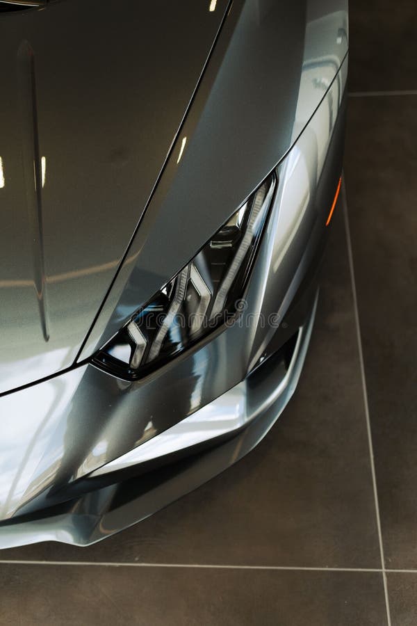 Closeup of the Front Headlights of a Grey Lamborghini Editorial Image ...