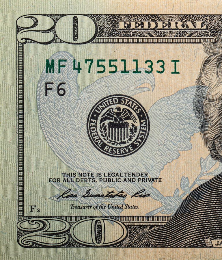 Closeup of Front Side of 20 Dollar Banknote Stock Photo - Image of ...