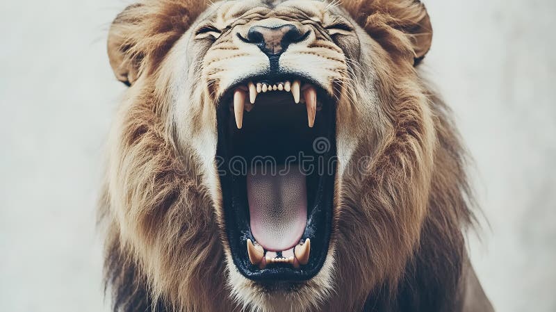 Closeup Front View Roaring Lion Head Portrait Photography Stock ...