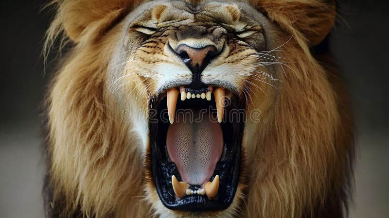 Closeup Front View Roaring Lion Head Portrait Photography Stock ...