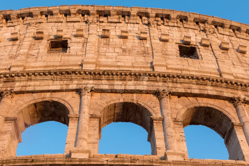 Closeup Front View of the Three Arcs of Colosseum. Rome Italy Stock ...