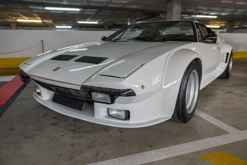 Closeup of the Front View of a White Vintage Lotus Model Esprit Car in ...