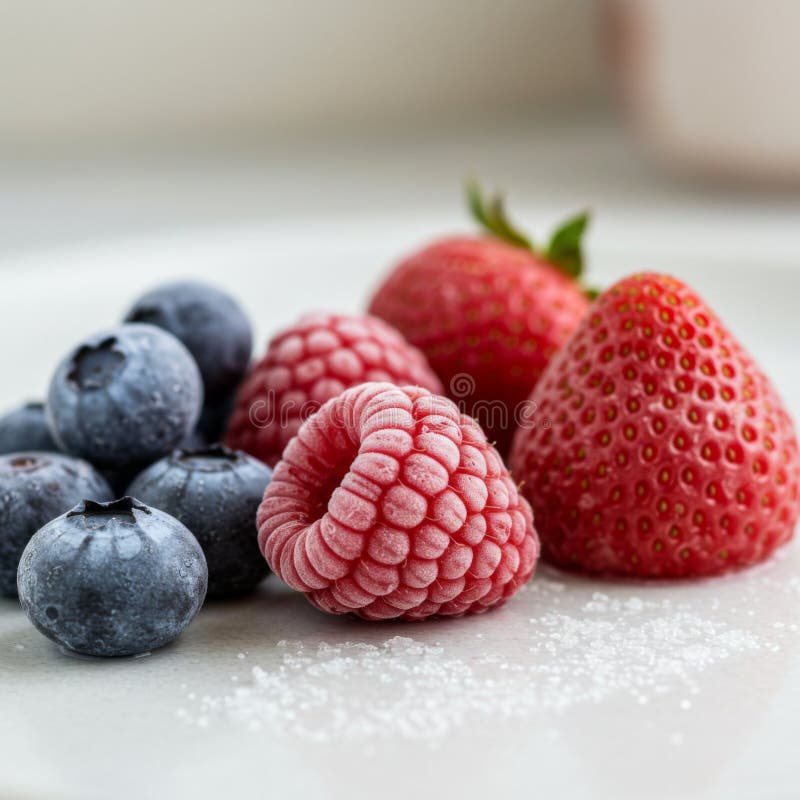 Closeup of Frozen Berries on White Background Stock Illustration ...