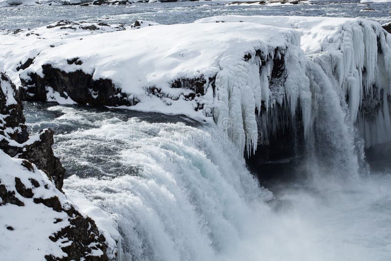 Closeup of Frozen Waterfall Godafoss, Iceland Stock Photo - Image of ...