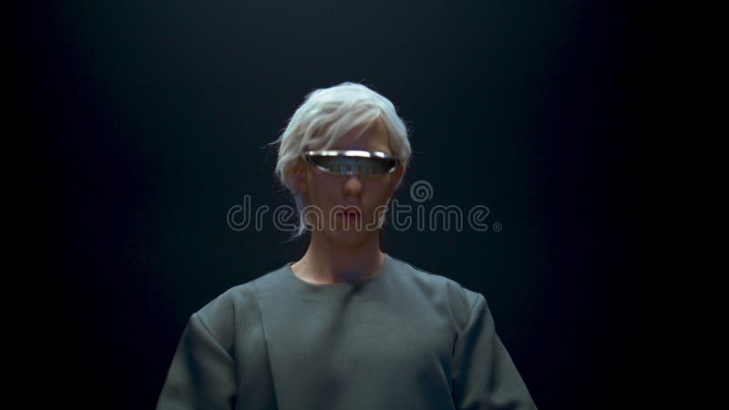 Closeup Futuristic Guy Playing Virtual Reality Game. Focused Blonde Man ...