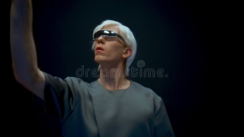Closeup Futuristic Man Immersing Augmented Reality Simulation in ...