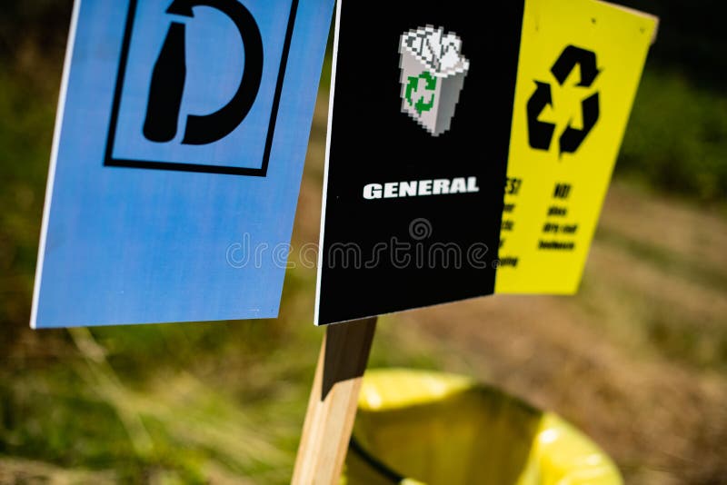 Closeup of Garbage Sorting Signs. Stock Illustration - Illustration of ...