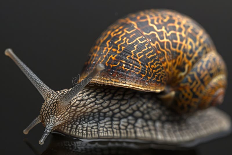 Closeup of a Garden Snail with a Patterned Shell, Displaying Intricate ...