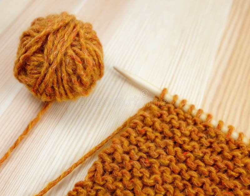 Closeup of Garter Stitch Knitting and Orange Wool Stock Image - Image ...