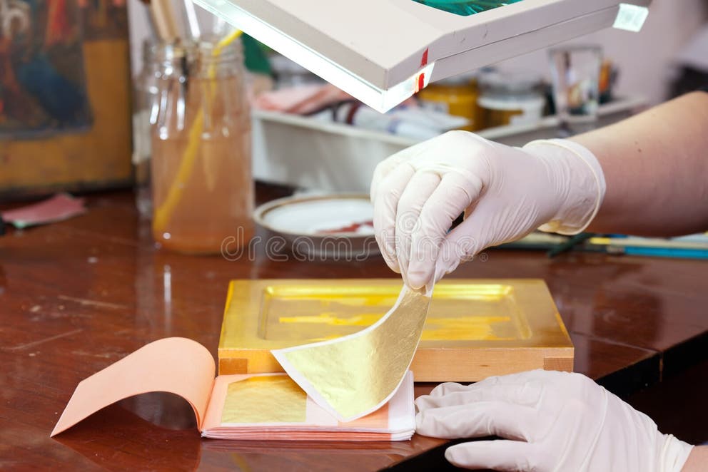 Closeup of Gilding of Christian Icon Stock Image - Image of gilding ...