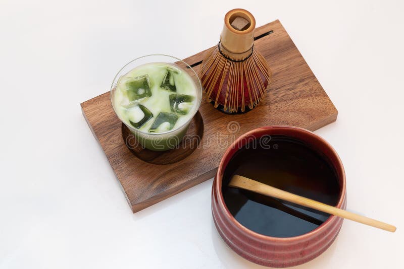 Closeup of a Glass of Delicious Matcha on a Tray on the Table Stock ...