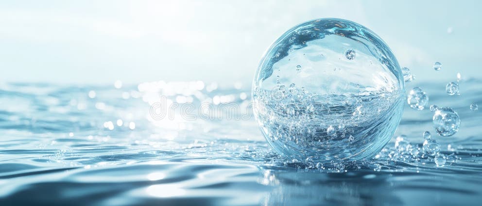 Closeup of a Glass Sphere Filled with Water on a Surface of Water Stock Illustration ...