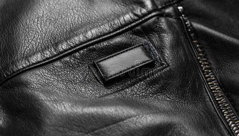 Closeup of Glossy Black Leather Jacket with Zipper and Detailed ...