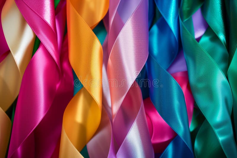 Closeup on Glossy Satin Ribbons in Multiple Bright Hues Stock Photo ...