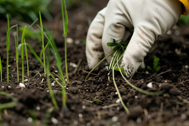 Closeup of Gloved Hand Plucking Weeds from Soil Stock Image - Image of ...