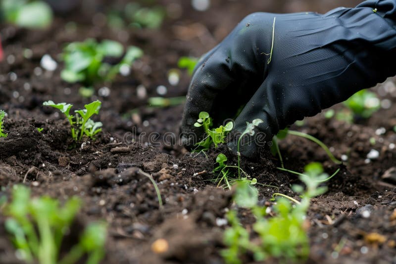 Closeup of Gloved Hand Plucking Weeds from Soil Stock Image - Image of ...