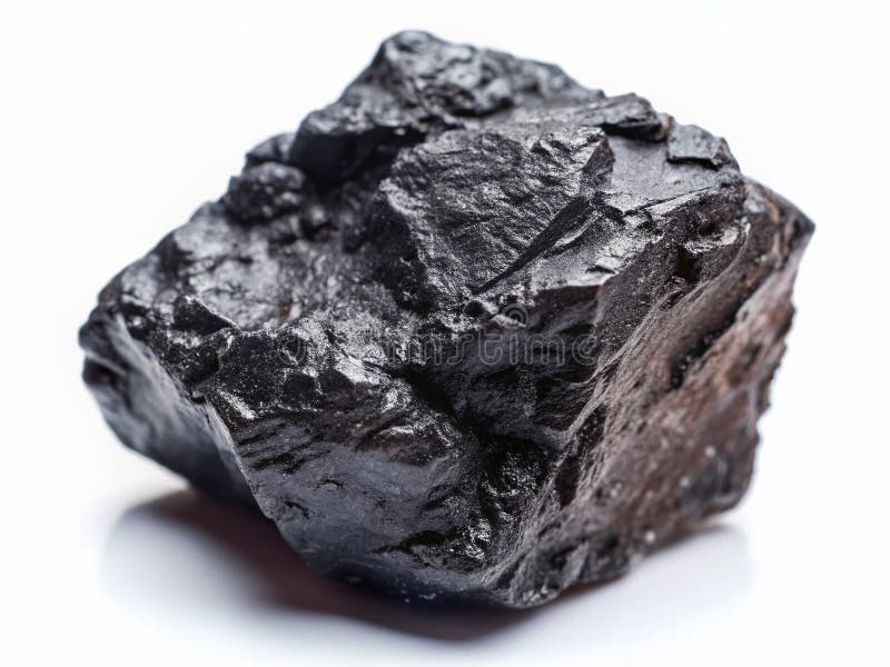 Closeup of a Glowing Anthracite Coal Piece Against a Pristine White ...