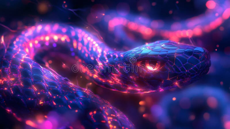 Closeup of a Glowing Blue and Pink Snake Stock Illustration ...