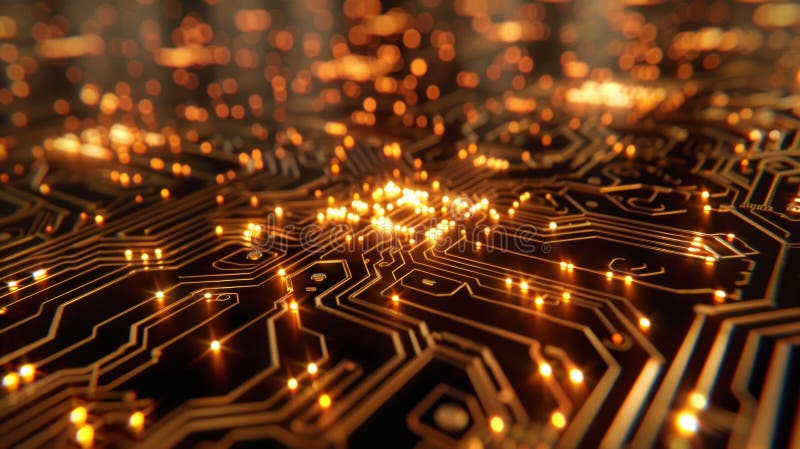 A Closeup of a Glowing Computer Chip with Each Microscopic Connection ...
