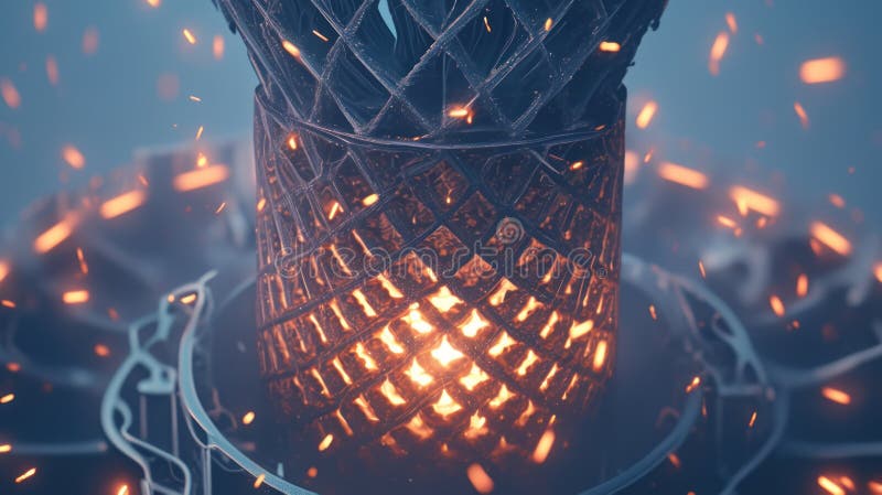 Closeup of a Glowing Metal Grid with Sparks Flying Around it Stock ...