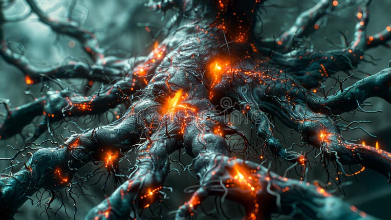 A Closeup of Glowing Roots with Fiery Embers, Creating a Captivating ...