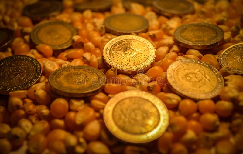 Closeup of Gold Coins and Yellow Corn - Commodity Trading Concept Stock ...