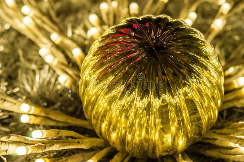 Closeup of a Golden Christmas Tree Decor with Lights Stock Photo ...
